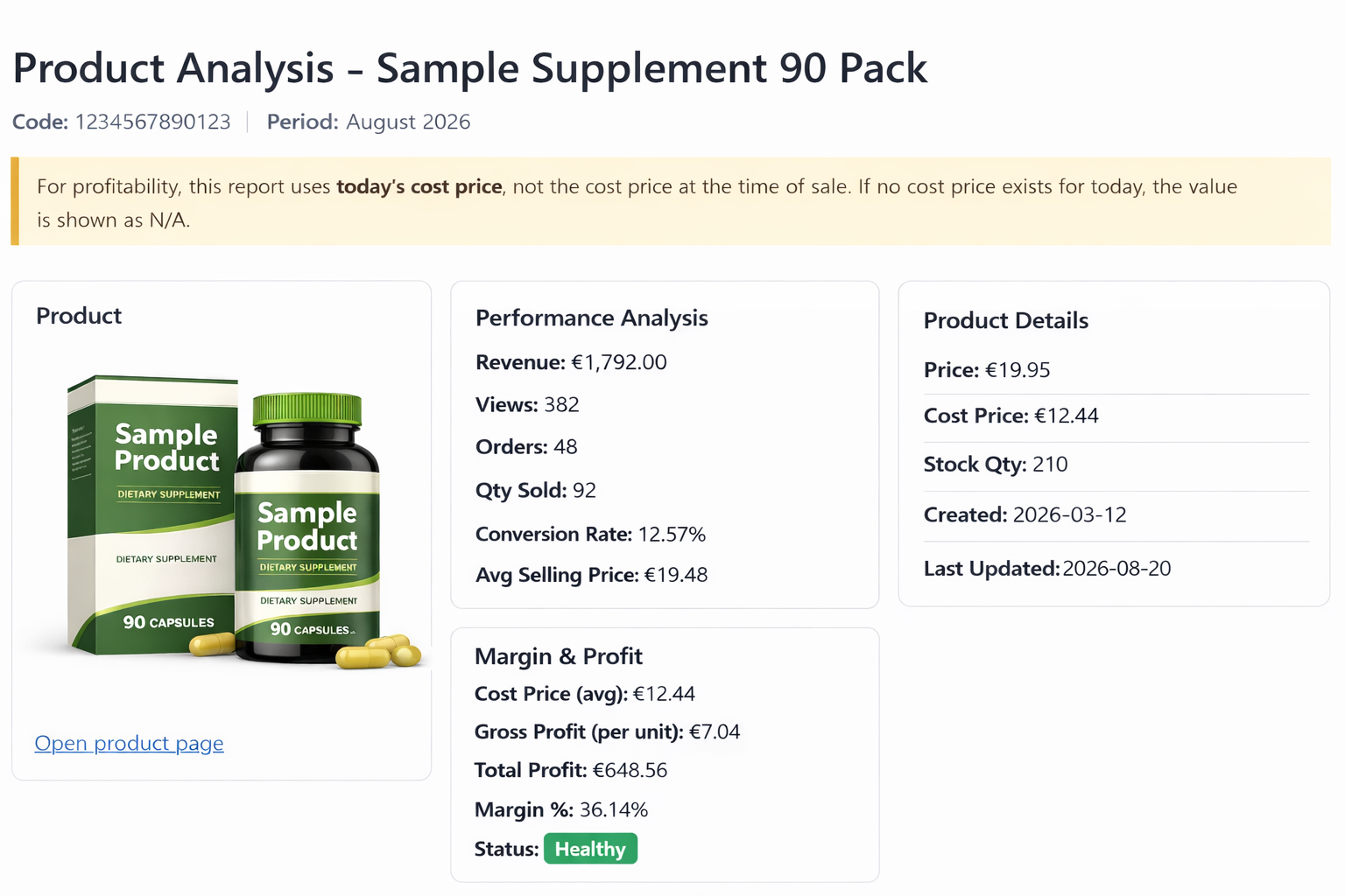 Detailed Product Analysis over 12 Months – AB Commerce Online Help